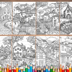 Rustic Houses Coloring Pages: Countryside Floral Gardens (PDF Print) - Etsy