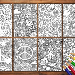 37 Groovy Retro Doodle Coloring Pages, Instant Download, Printable ...
