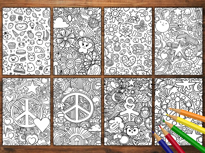 37 Groovy Retro Doodle Coloring Pages, Instant Download, Printable ...