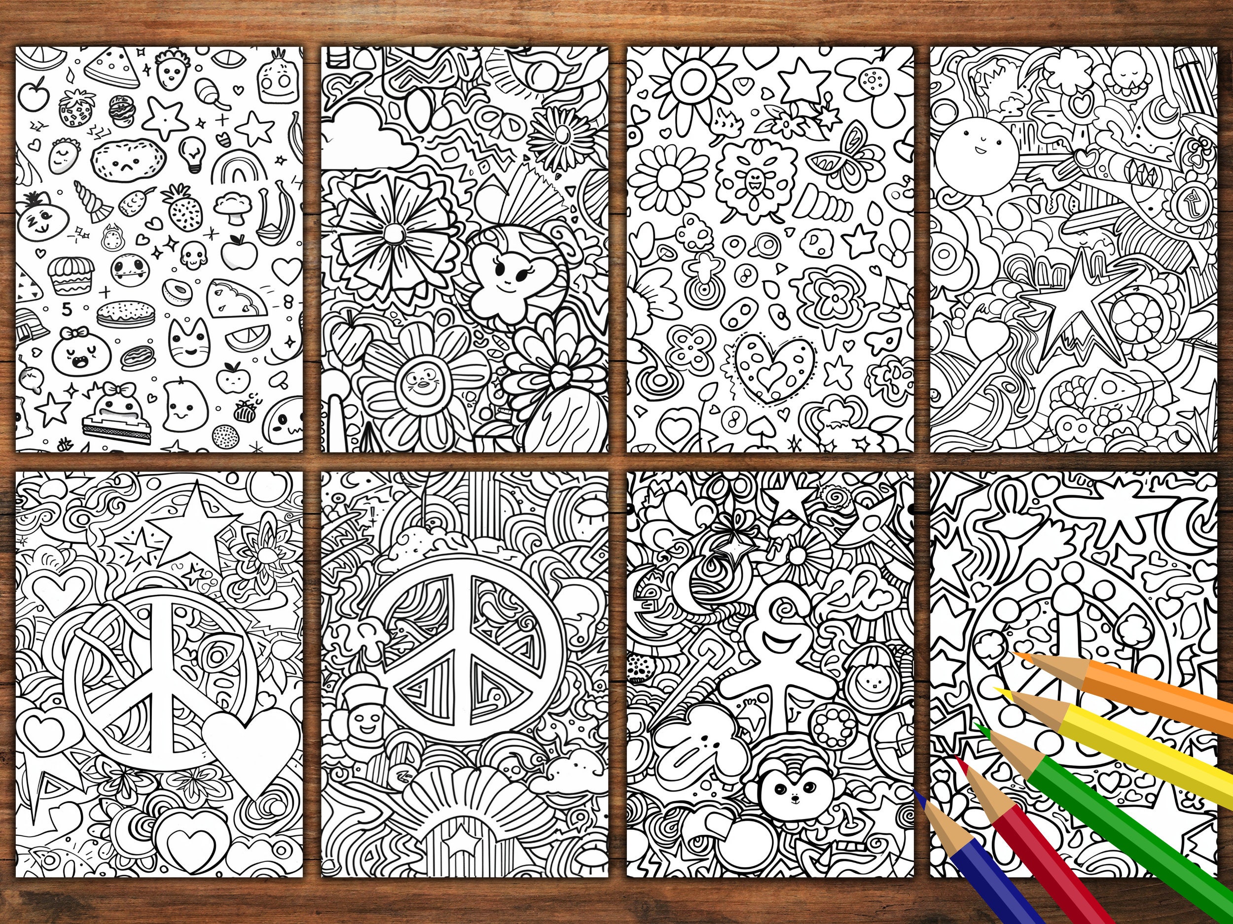 37 Groovy Retro Doodle Coloring Pages, Instant Download, Printable ...
