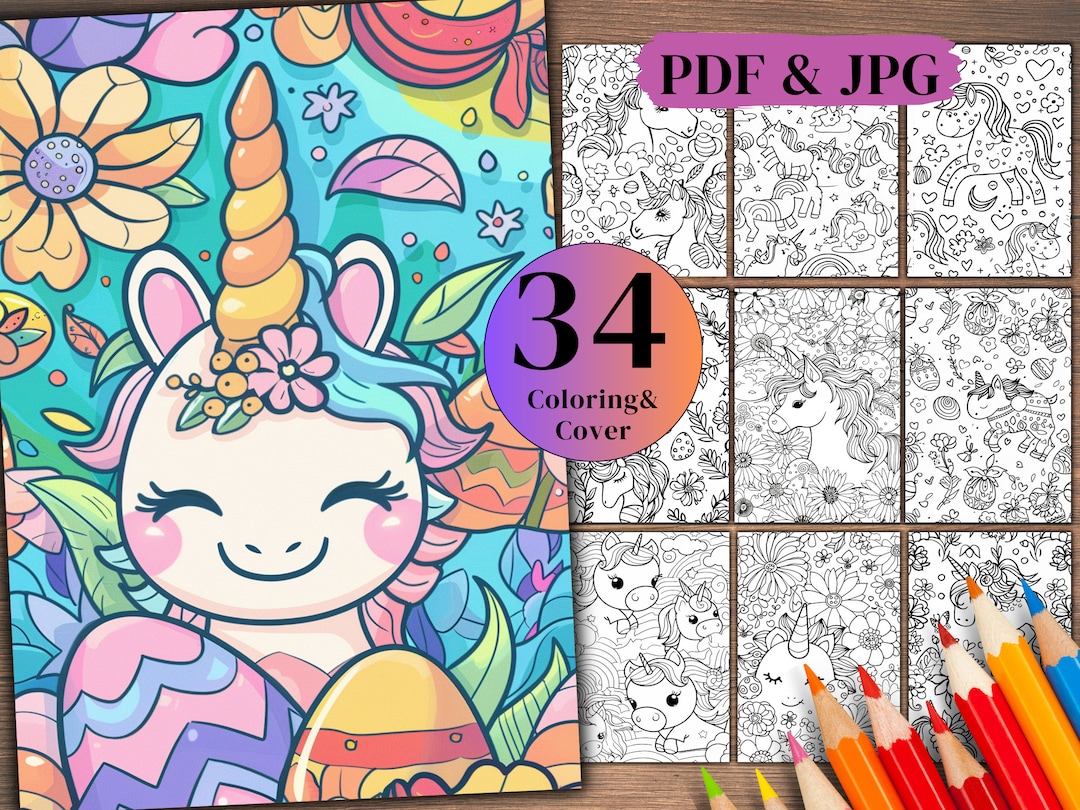 34 Unicorn Rainbow Doodle Coloring Books , A4 Size Digital Downloads ...