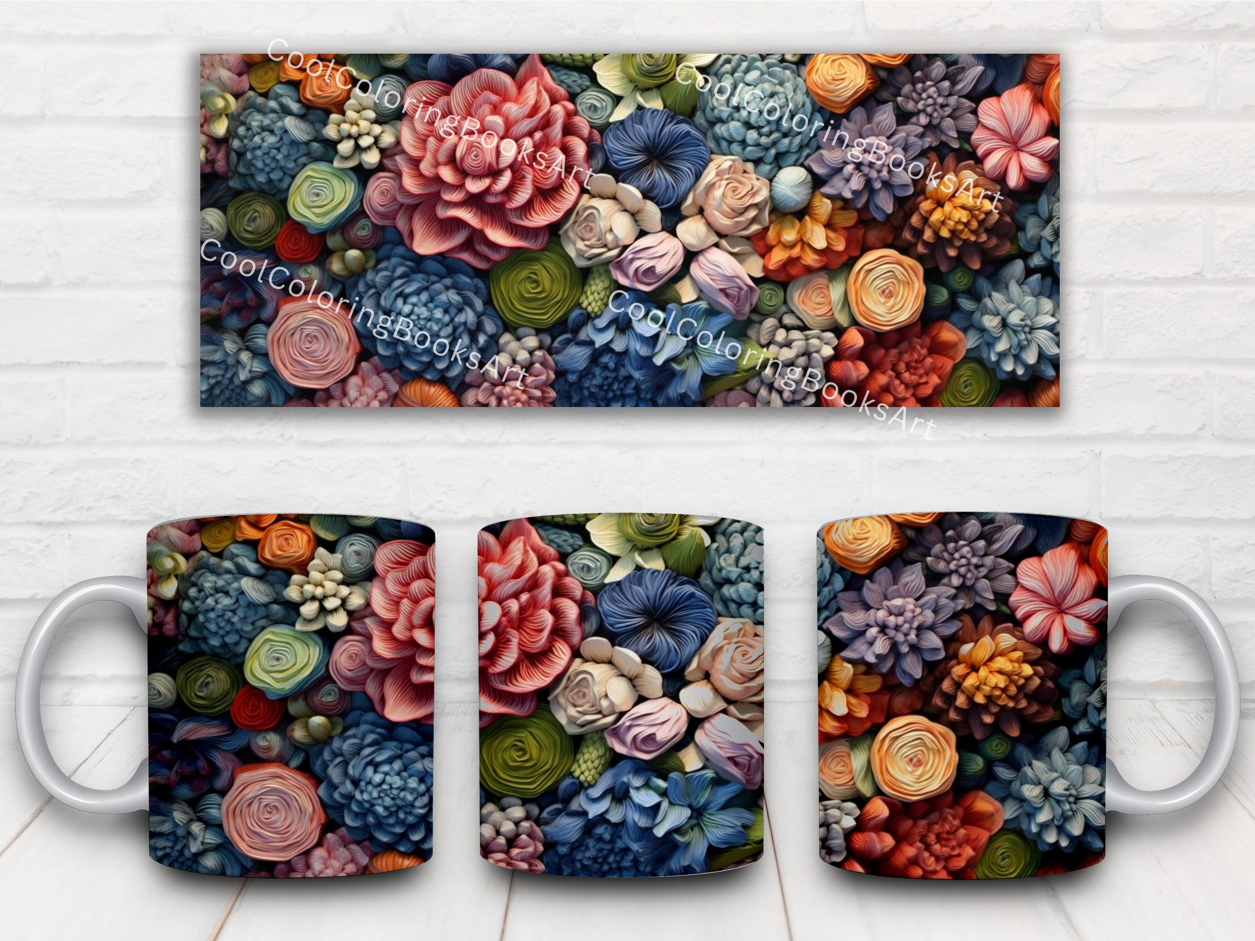 3D Flowers Mug Wrap, Floral Mug PNG, 3D Mug Wrap, 11oz Sublimation Wrap ...
