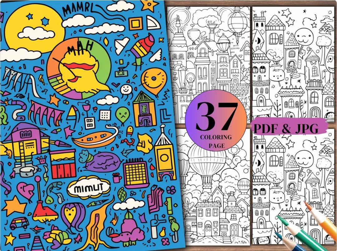37 Doodle Funny Coloring Pages for Kids and Adults, Printable Cute and ...