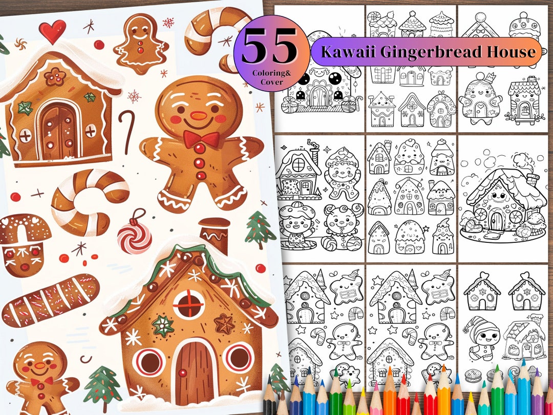 Gingerbread House Coloring Book: 55 Christmas Designs (printable PDF ...