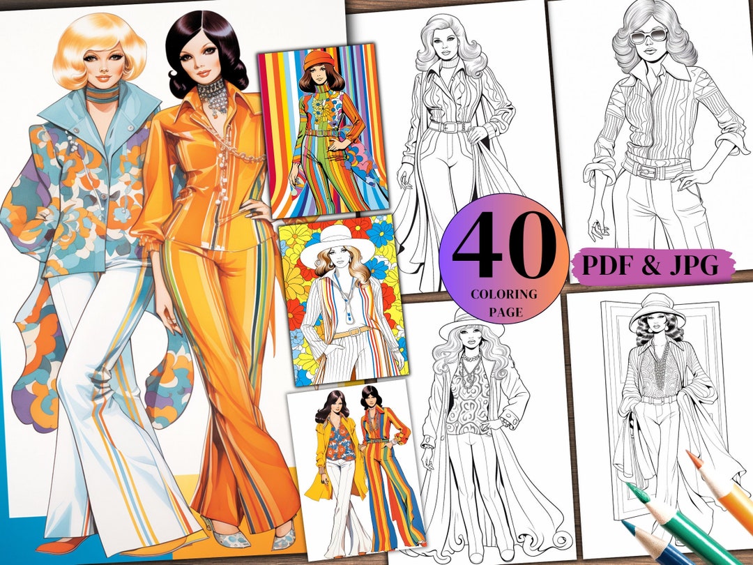 40 Woman Fashion 70s Style Women Faces Coloring Pages, 1970s Colouring ...