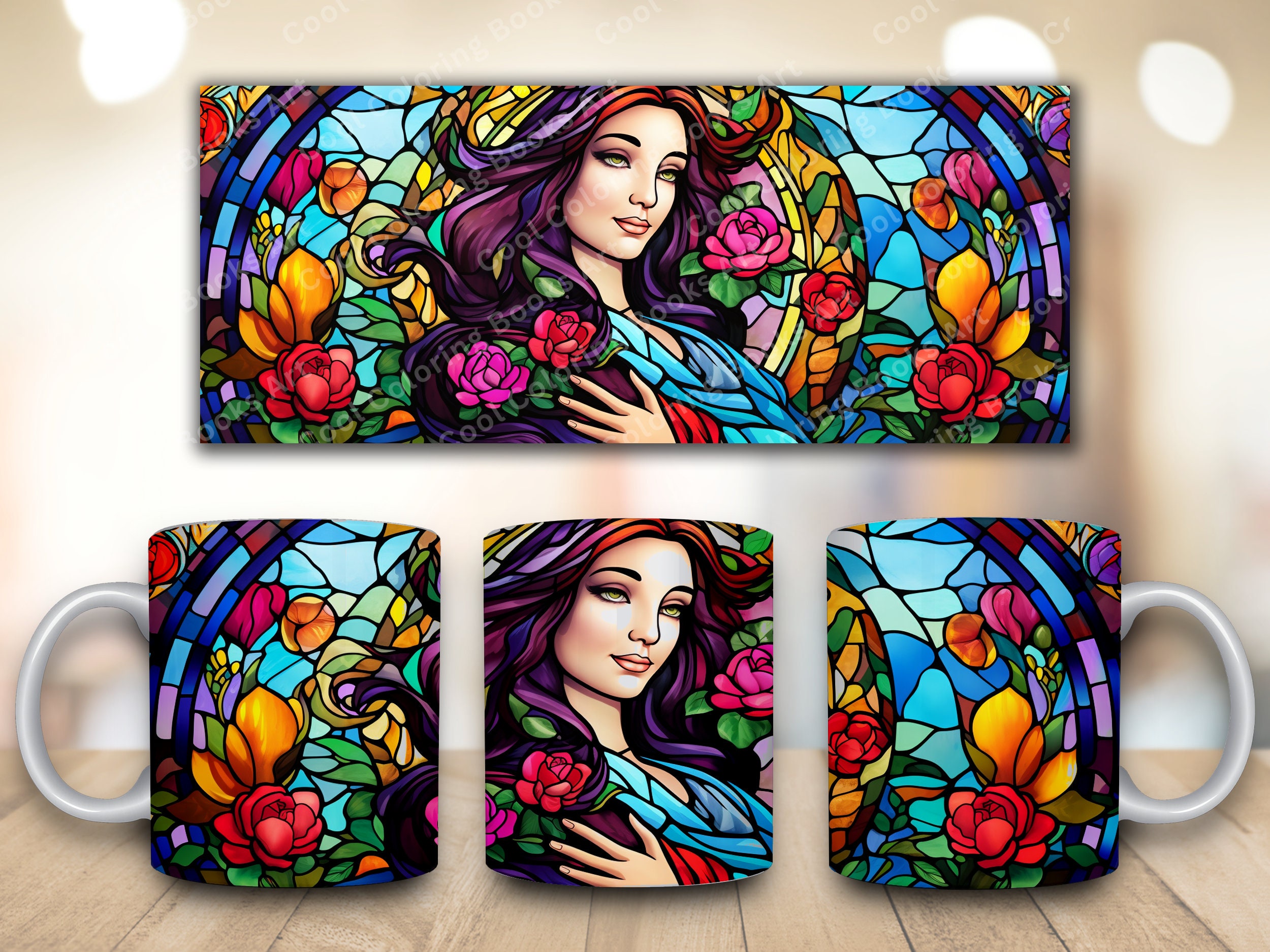 10 Stained Glass Virgin Mary Mug Wrap, 11oz Mug Template, Mug ...