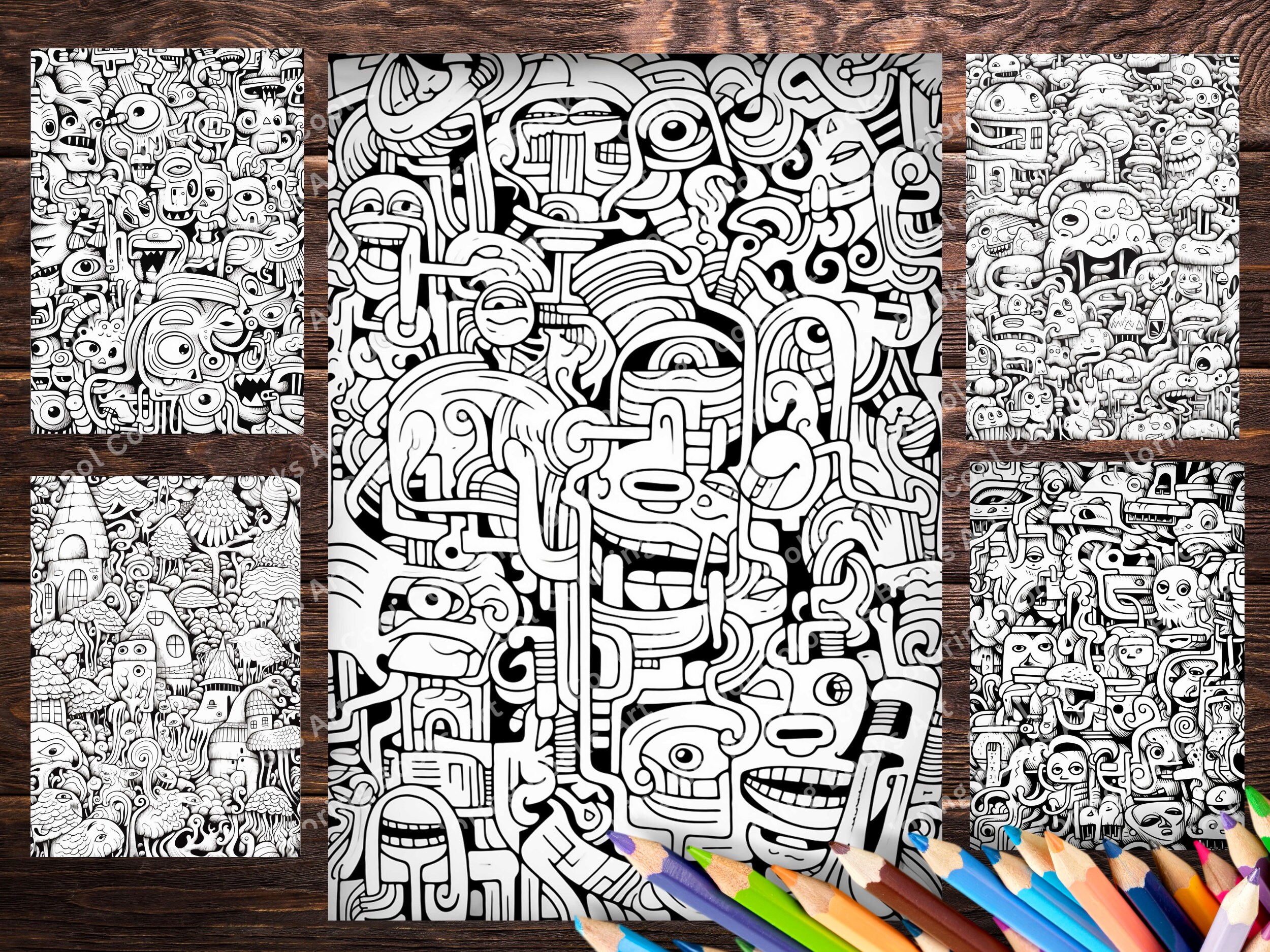 25 Doodle Funny Coloring Page Hand-drawn Coloring Sheet - Etsy
