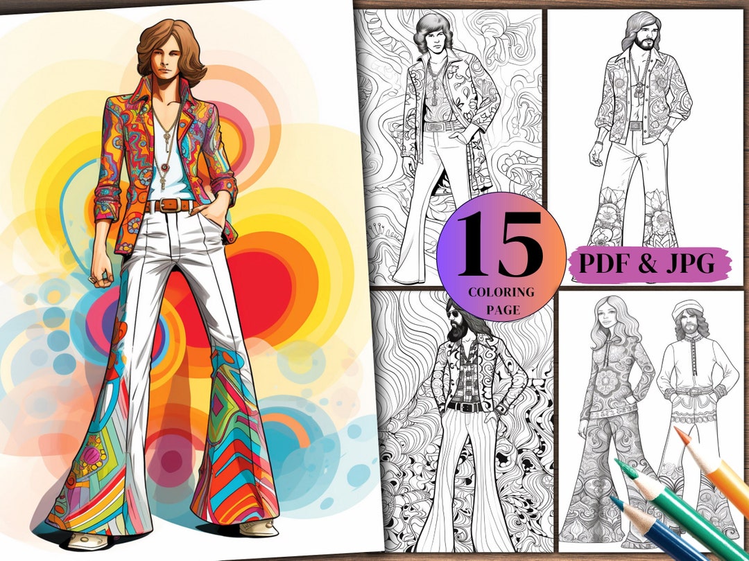 15 Groovy 70s Retro Coloring Pages: Hippie Style (PDF & JPG) - Etsy