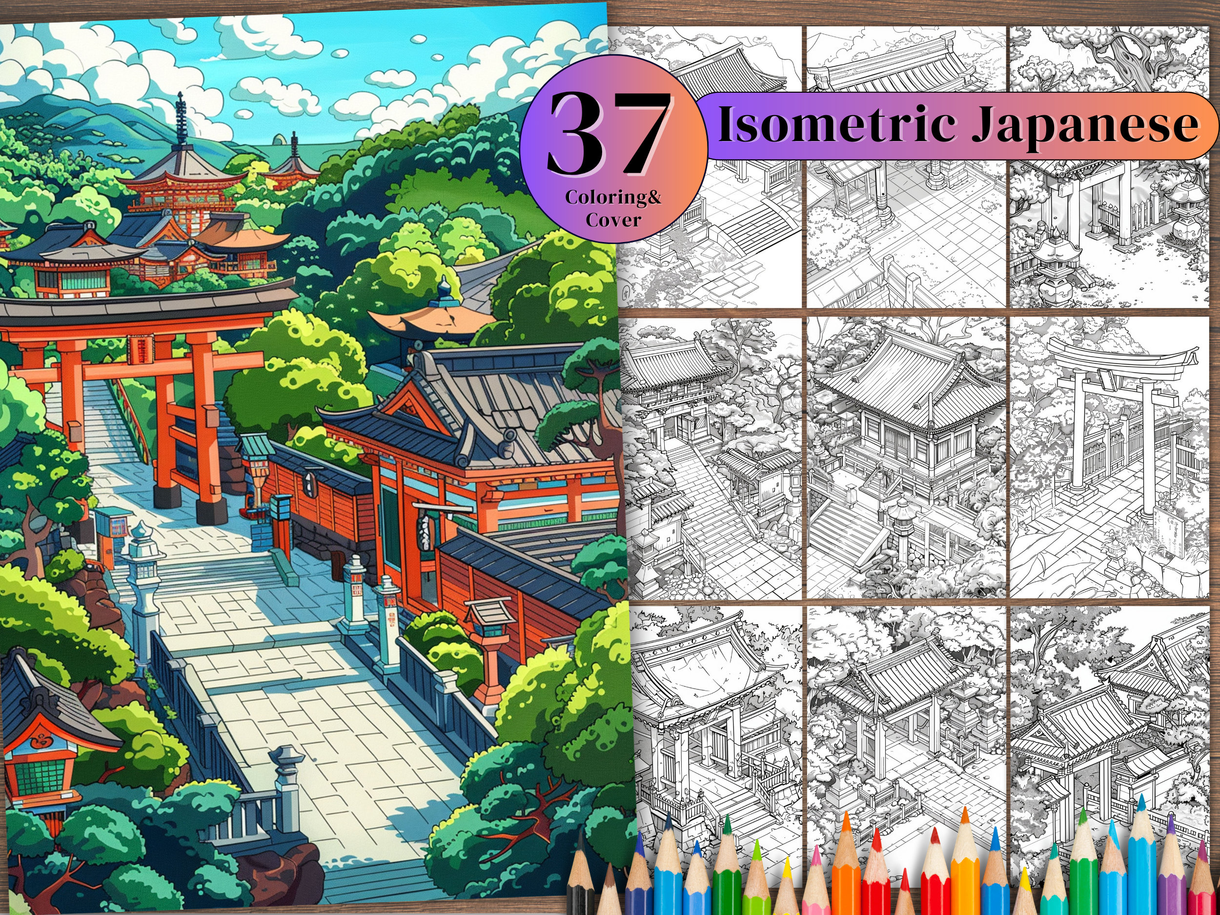 37 Japanese Isometric Store Coloring Book Intricate Japanese Design for ...