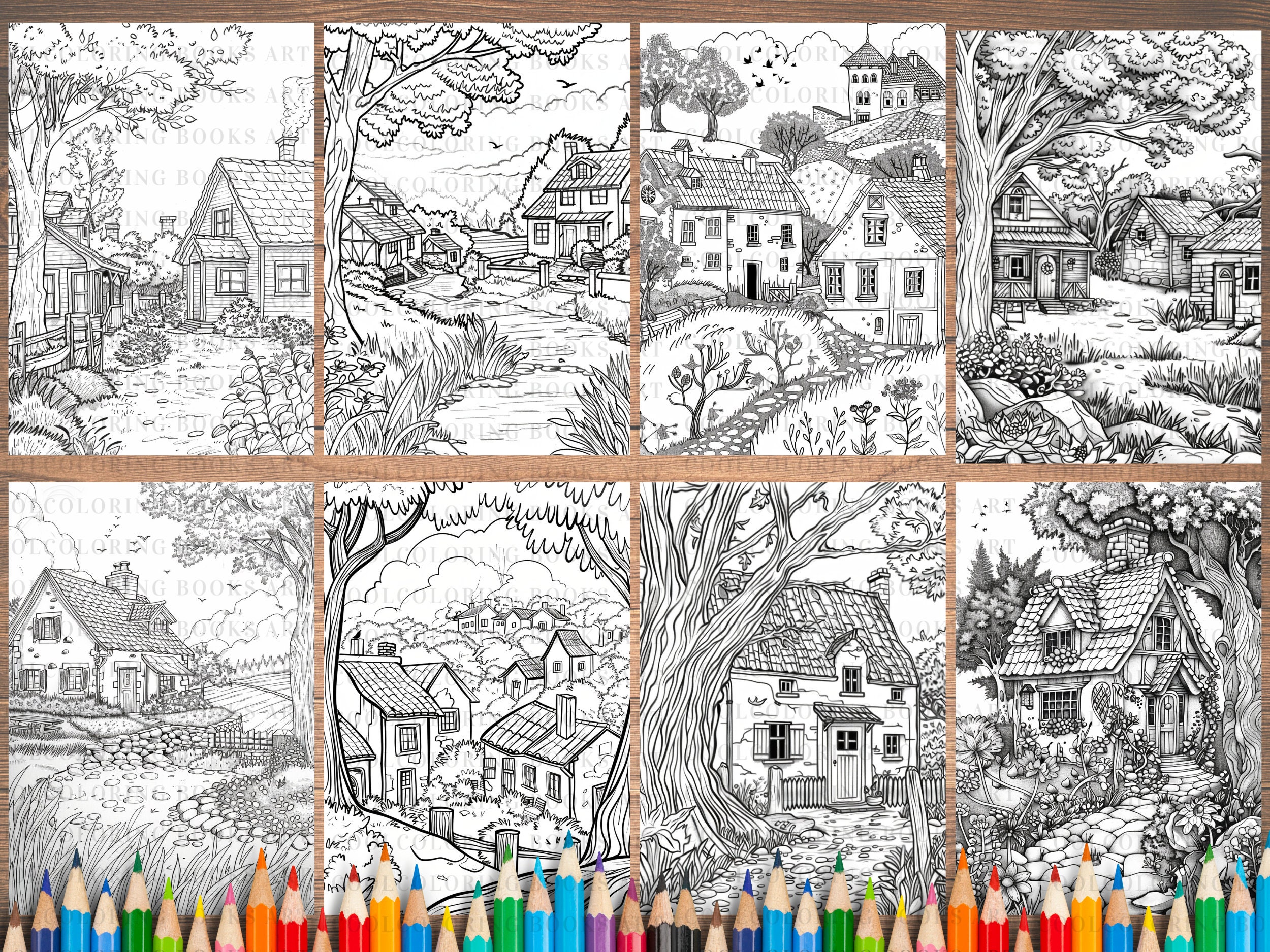 Rustic Houses Coloring Pages: Countryside Floral Gardens (PDF Print) - Etsy