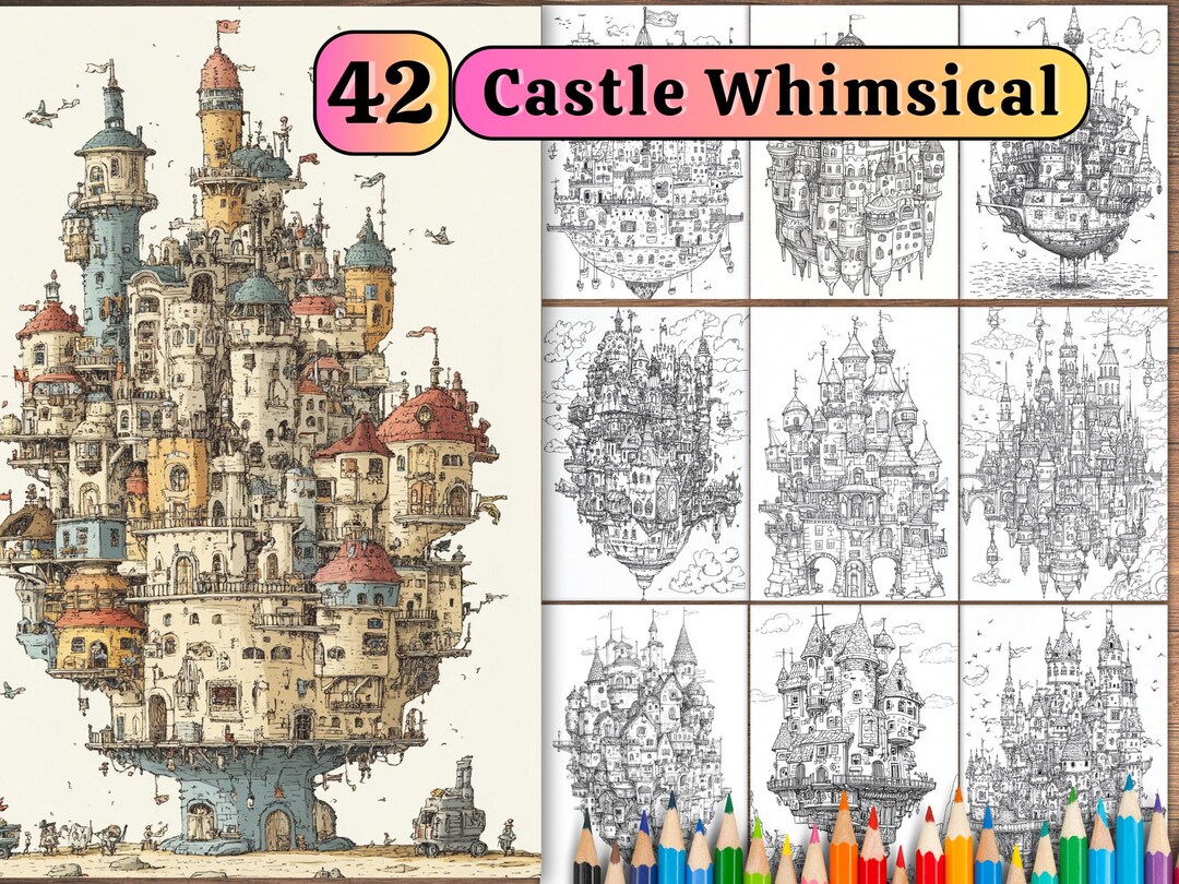 42 Whimsical Castle Coloring Page . - Etsy