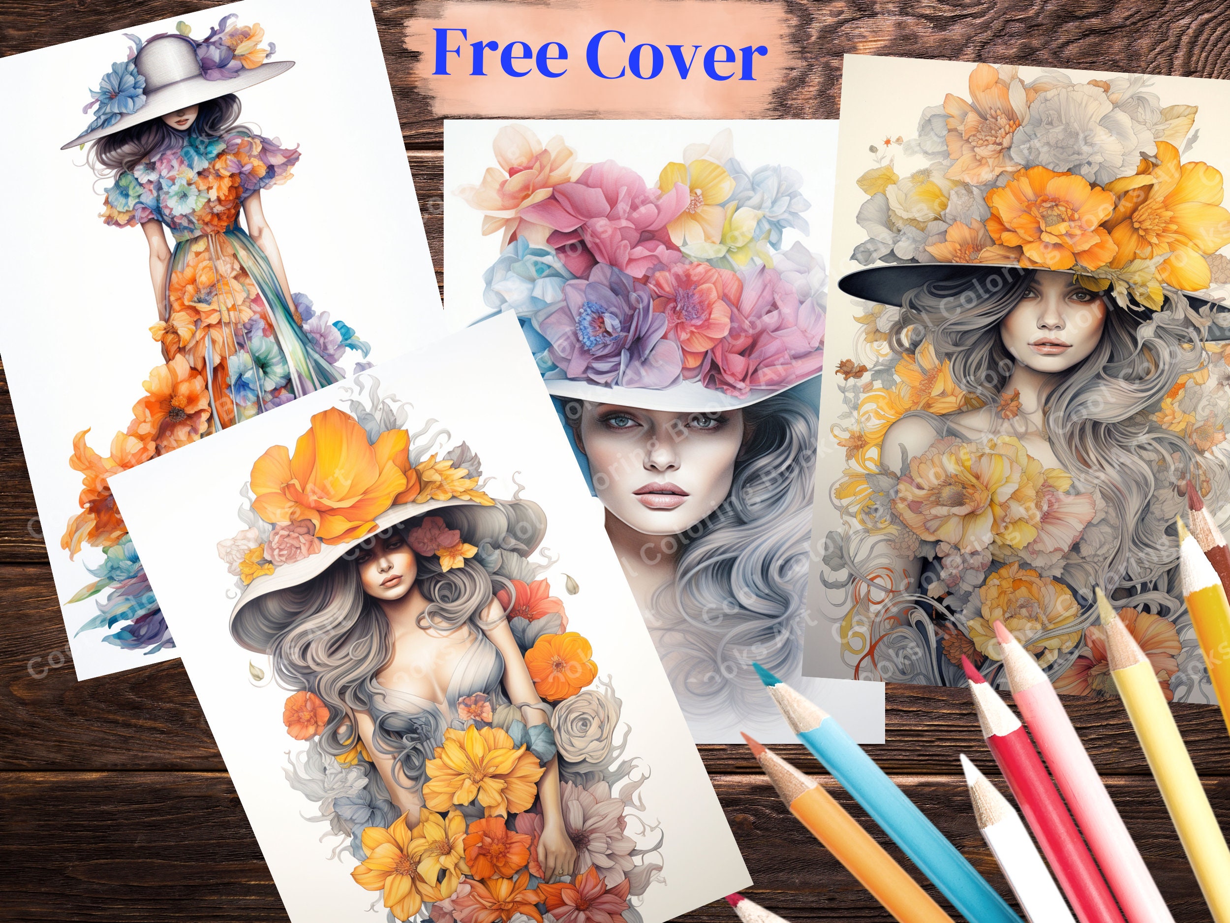 Mysterious Woman With Flowers Coloring Pages: 20 JPG + PDF (download ...