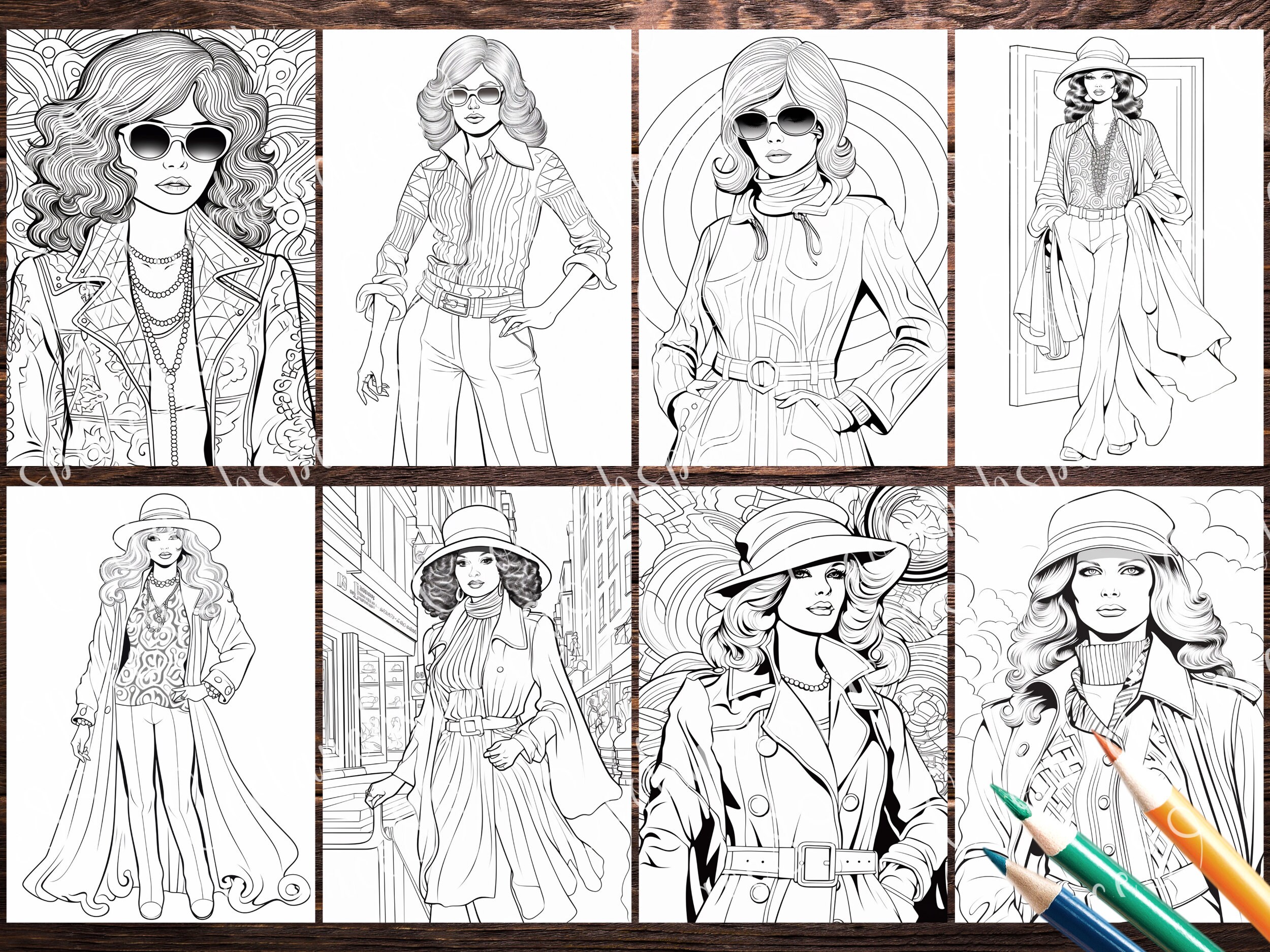 40 Woman Fashion 70s Style Women Faces Coloring Pages, 1970s Colouring ...