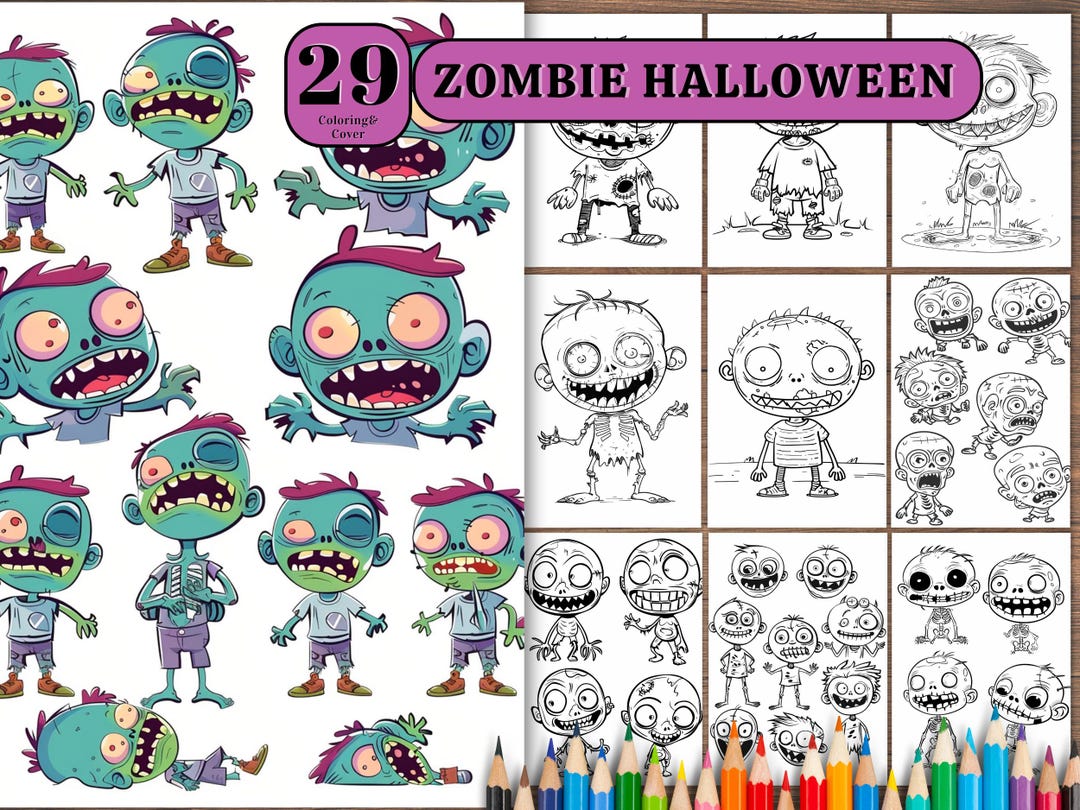 29 Zombie Halloween Coloring Pages, Printable Kids Activity (PDF) - Etsy