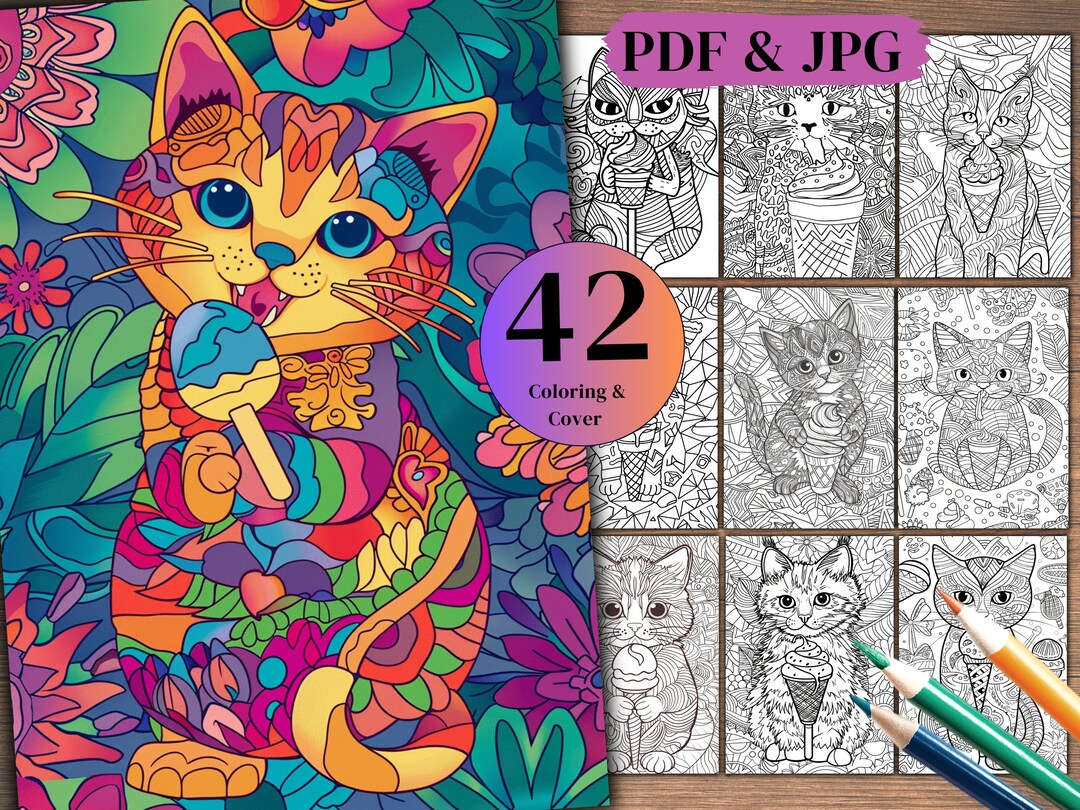 42 Cats Doodle Coloring Bookmarks, Positive Relaxing Activity With ...