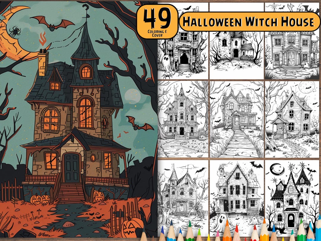 49 the Halloween Witch House Coloring Pages, for Adults, Teens, and Kid ...