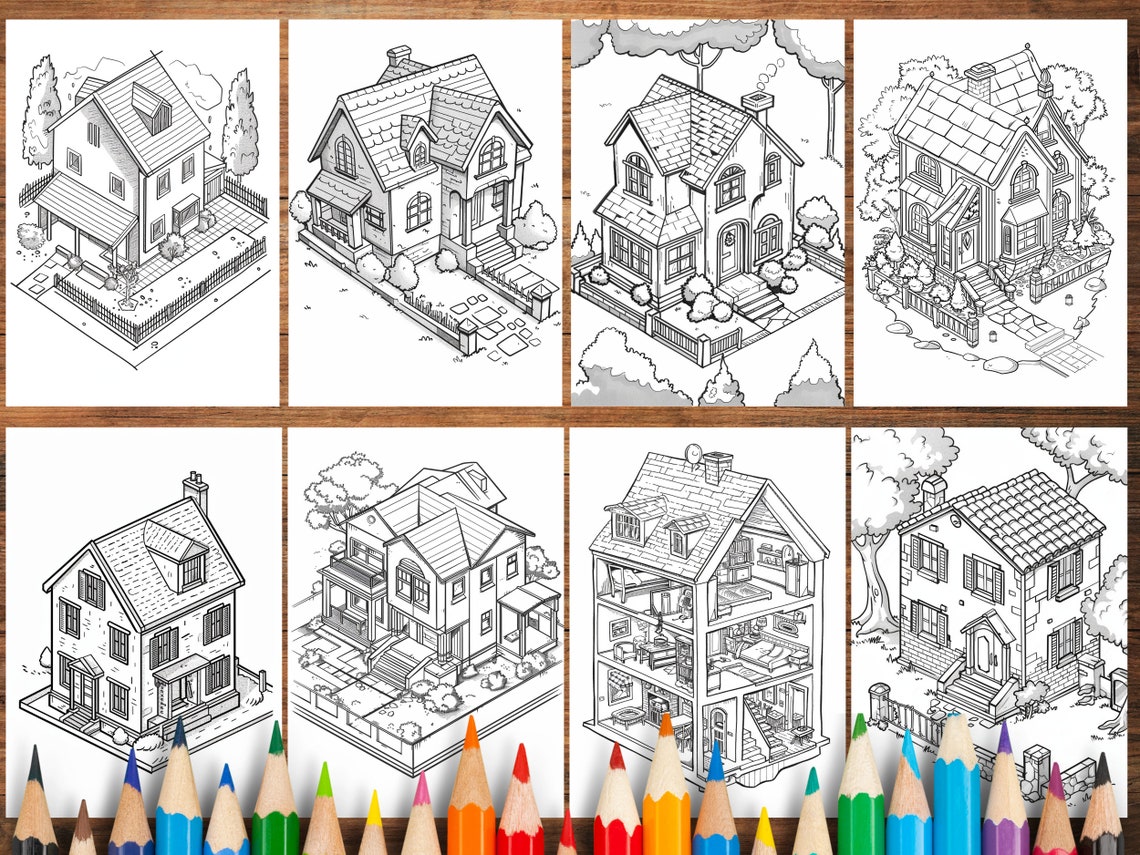 32 Isometric House Coloring Pages, Interior Isometric Coloring ...