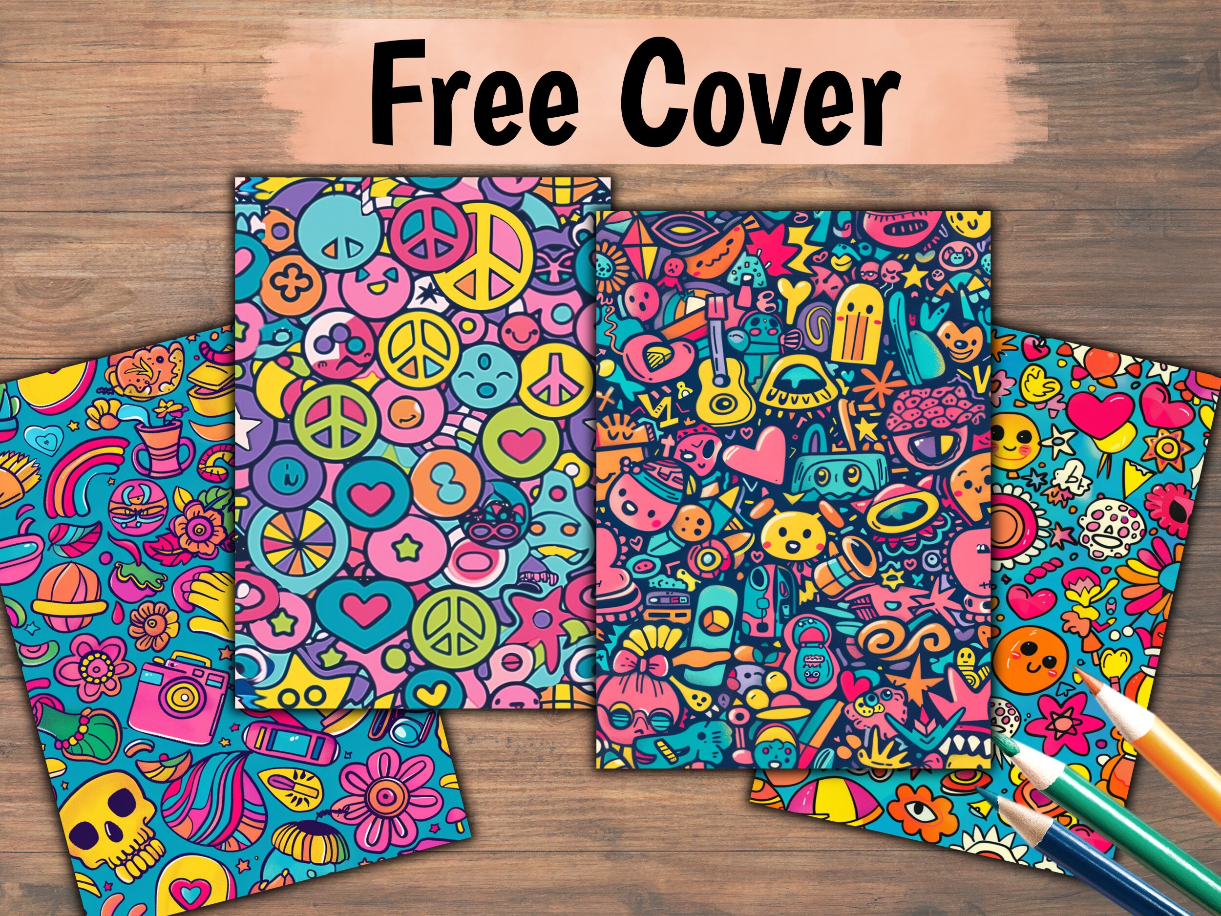 37 Groovy Retro Doodle Coloring Pages, Instant Download, Printable ...