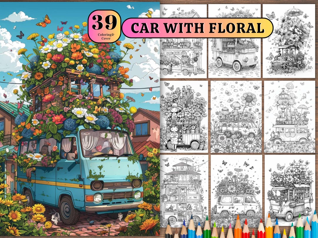 39 Car With Floral Design Coloring Page, Unique and Fun Printable Art ...