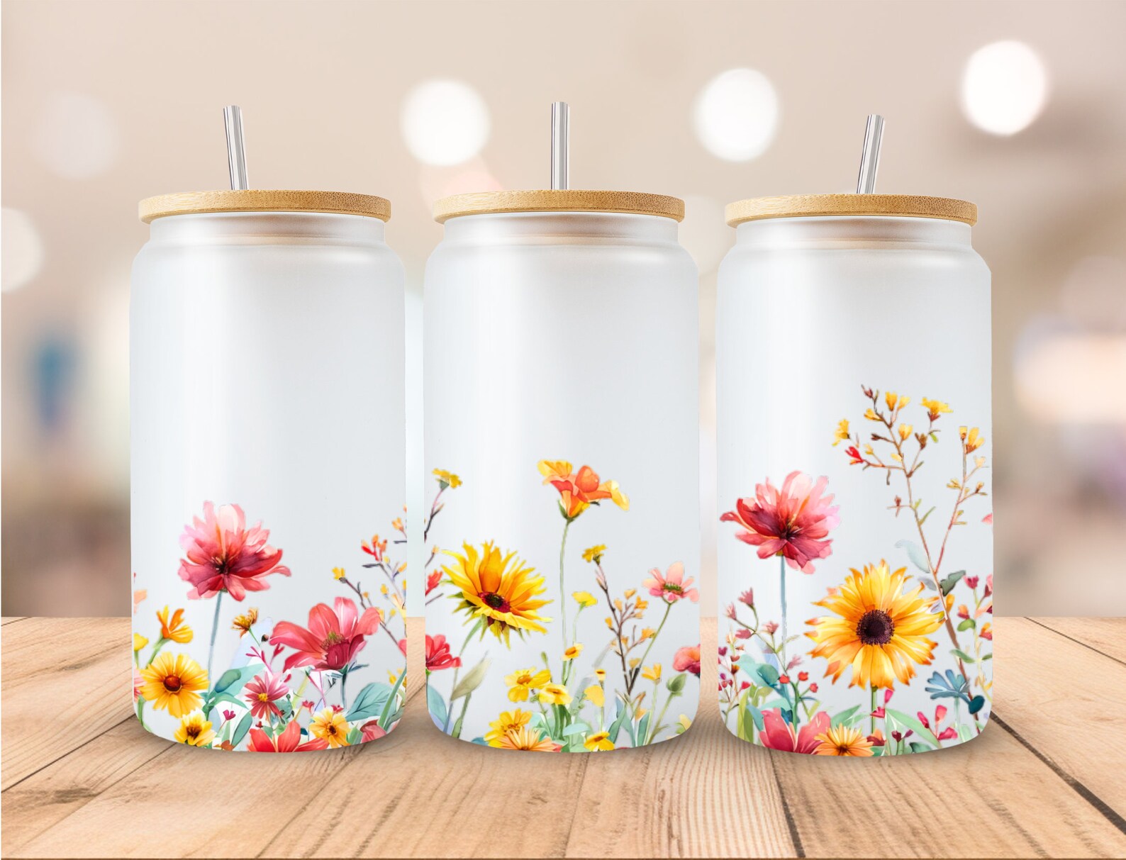 Spring Flowers Libbey Glass Can Tumbler Sublimation Design (digital ...