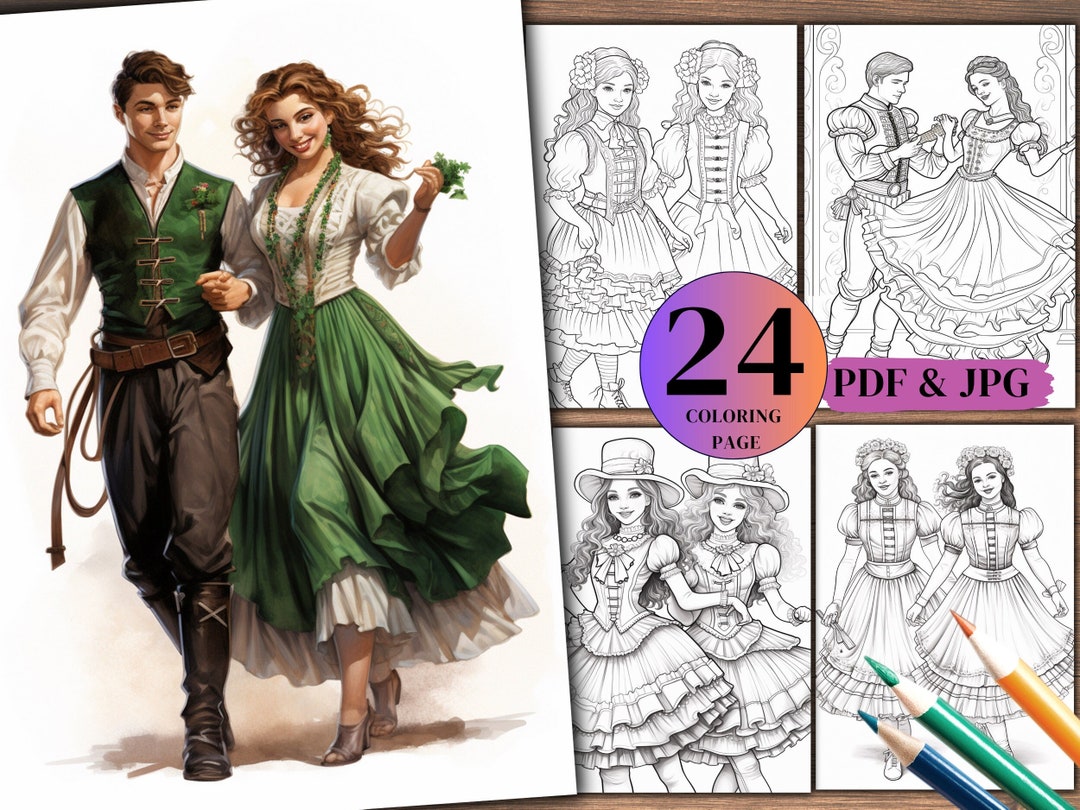 25 Dancers in Traditional Irish Coloring Page , Grayscale Adult ...