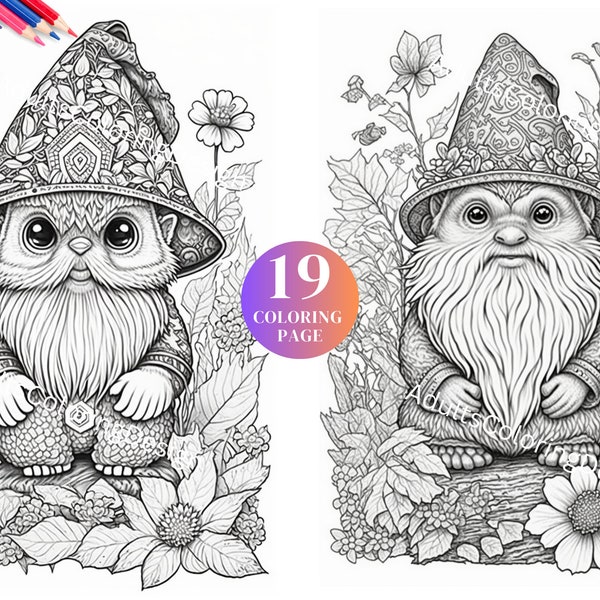 Gnome Grayscale Coloring Page - Etsy