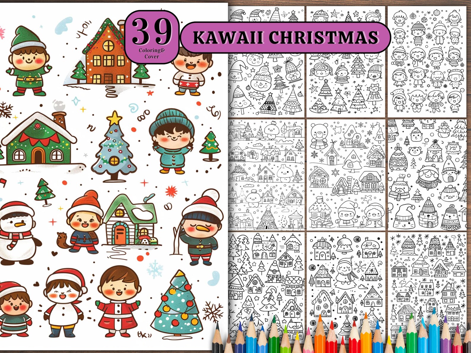 39 Kawaii Christmas Coloring , Christmas Coloring Book ,kawaii Coloring ...