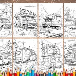 35 Caravan House Coloring Pages for Adults and for Kids Grayscale ...