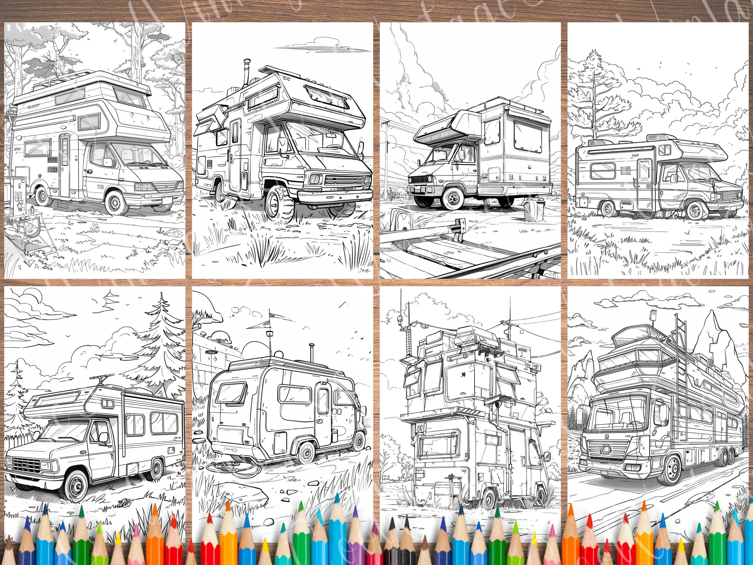 35 Caravan House Coloring Pages for Adults and for Kids Grayscale ...