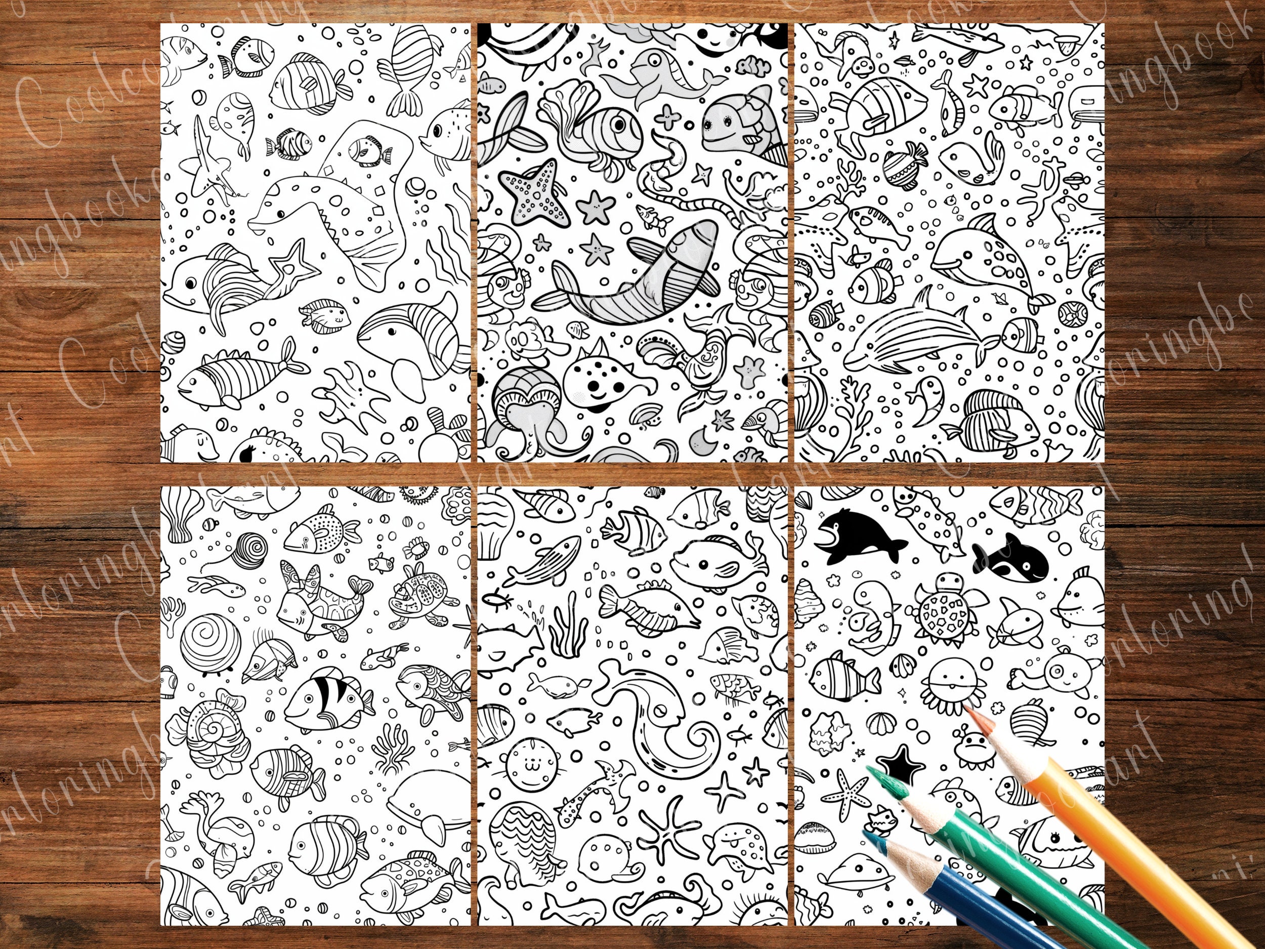 50 Doodle Ocean Animals Coloring Colouring Page, Kids Search Activity ...