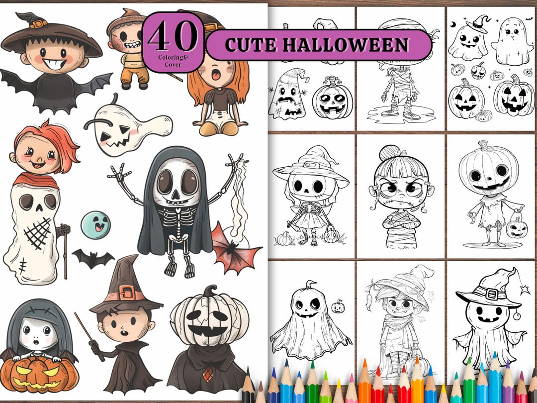 40 Halloween Coloring Pages, Printable Kids Activity (PDF Book) - Etsy