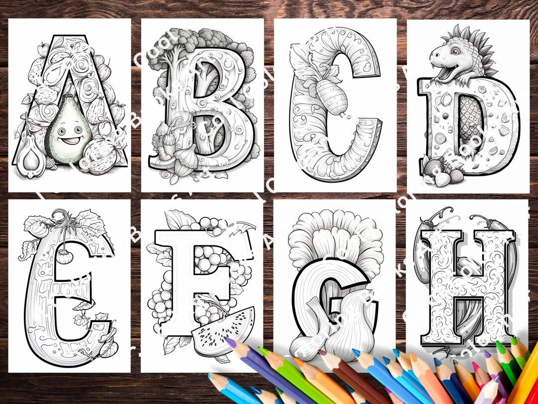 26 ABC Alphabet Fruit and Vegetables Coloring Pages Letter - Etsy