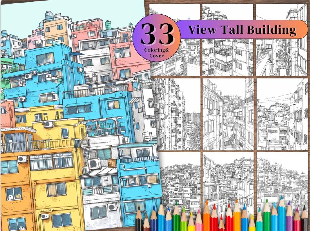 Skyscraper Coloring Page: Cityscape Architecture Art (instant Download ...