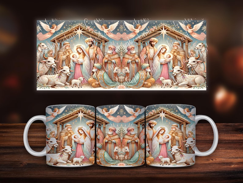5 PNG Nativity Scene Mug Wrap, Religious Coffee Mug Sublimation ...