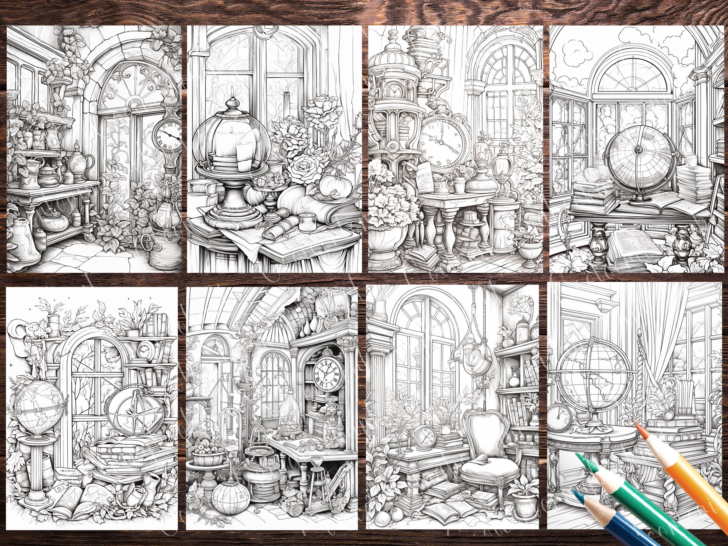 40 Room Coloring Pages, Interior Isometric Coloring Printables, Pocket ...