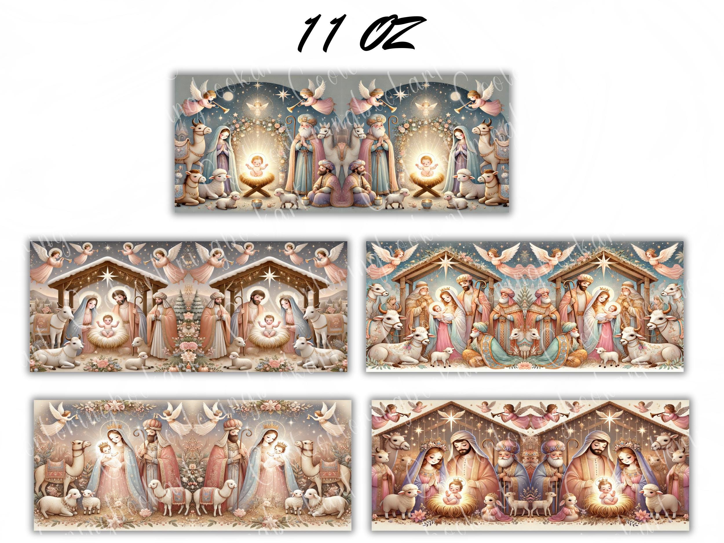 Watercolor Nativity Scene Mug Wrap: Religious Coffee Mug (PNG Digital ...