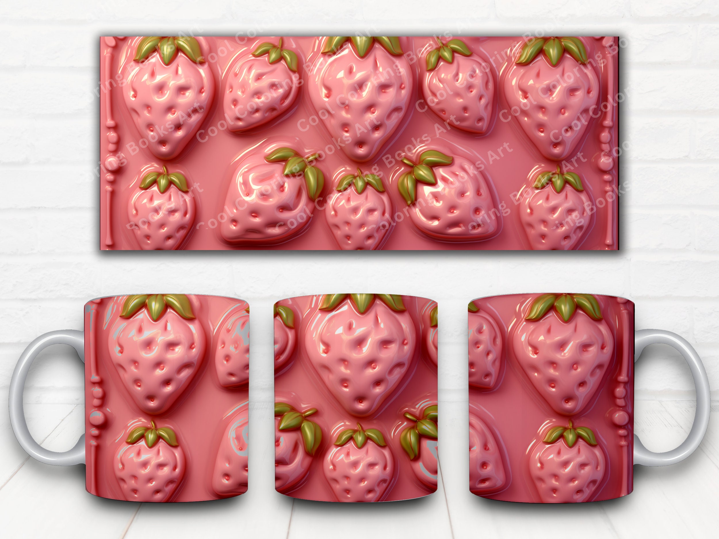 3D Strawberry Mug Wrap Sublimation Design, 3D Strawberry Sublimation ...