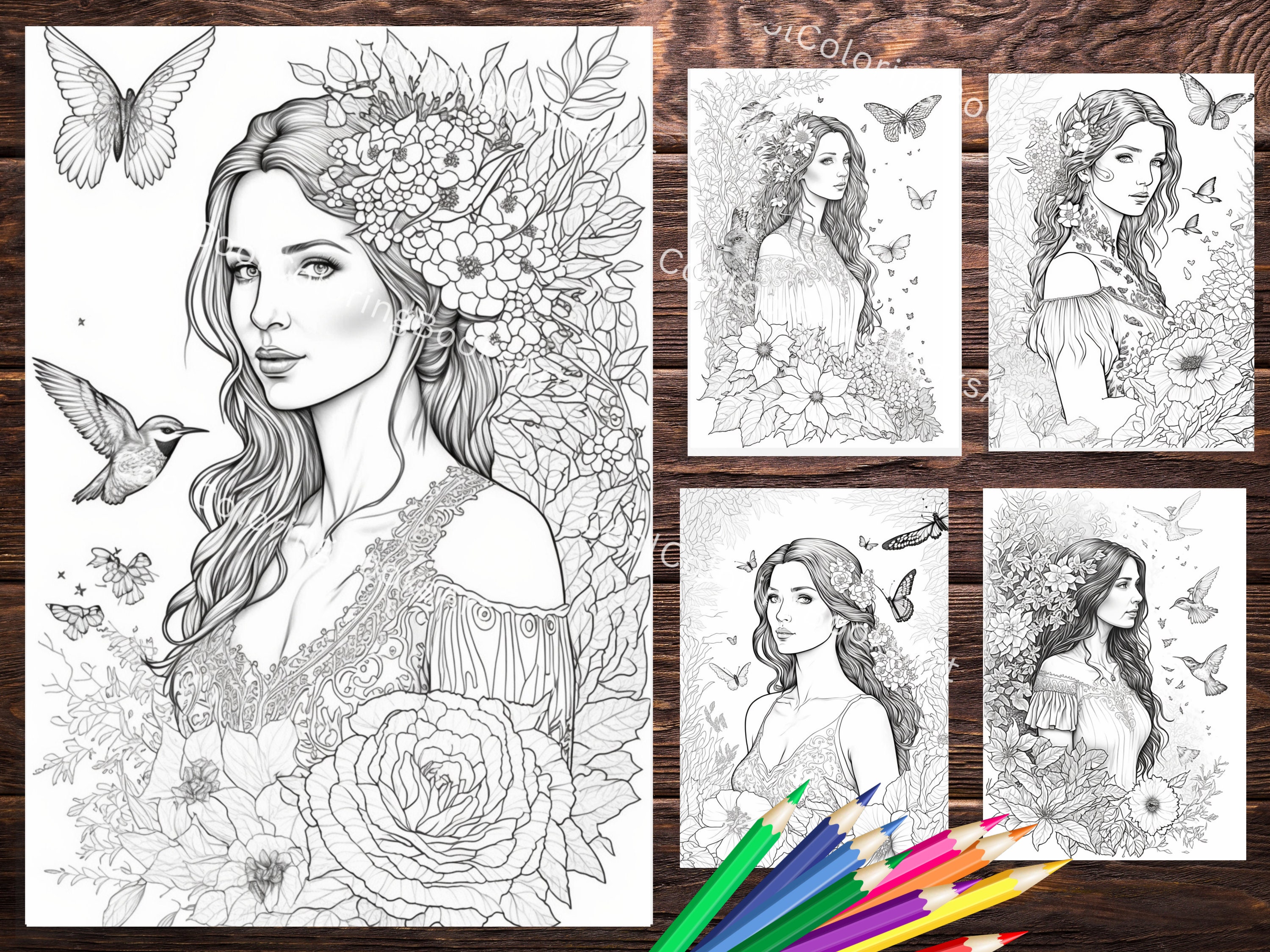 20 Beautiful Woman in Garden Coloring Page, Beautiful Women Coloring ...