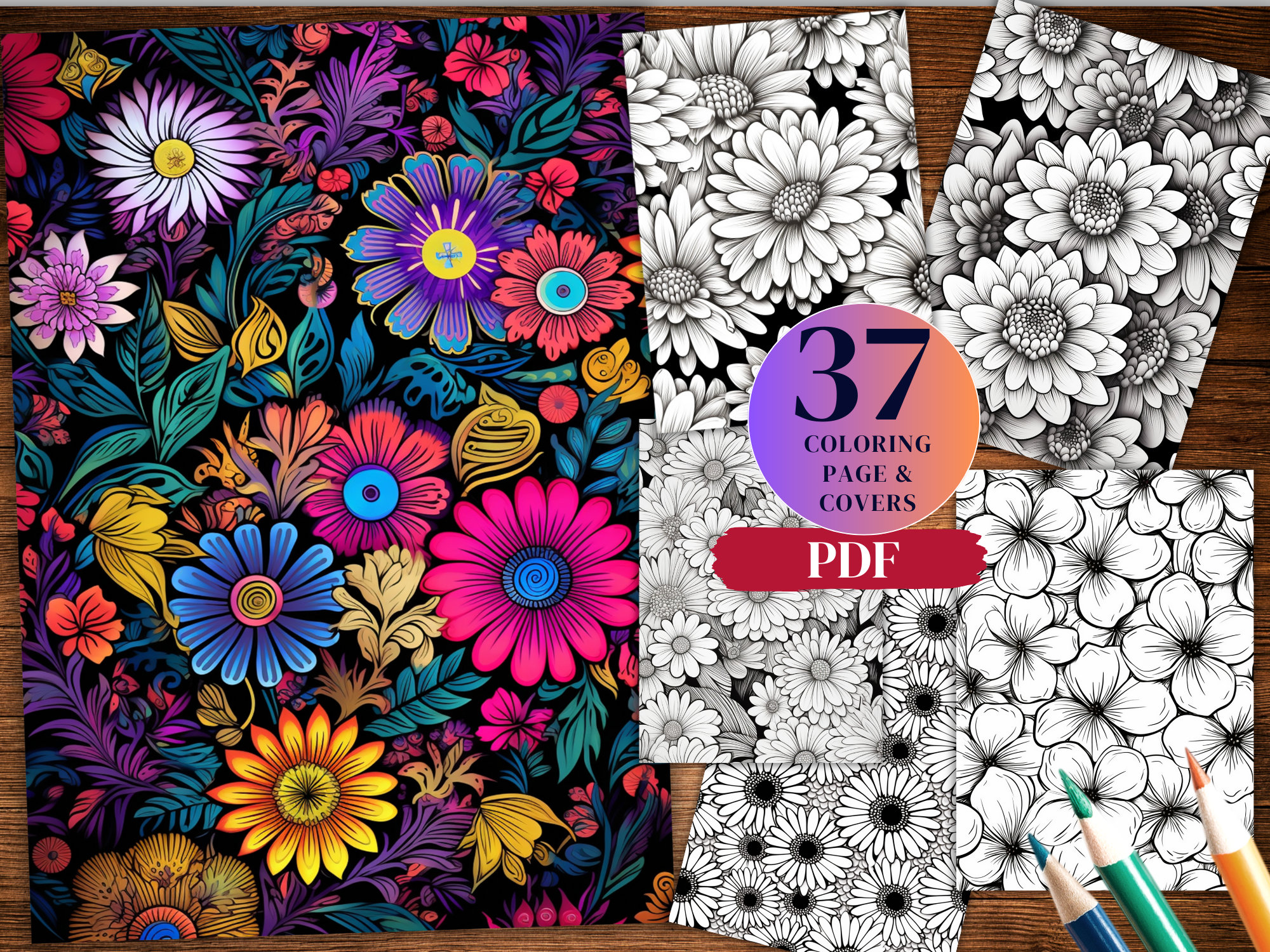 37 Flower Coloring Book Pages, Floral Coloring Page, Printable Flowers ...