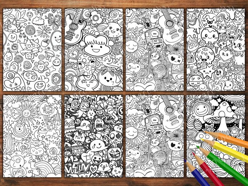 37 Groovy Retro Doodle Coloring Pages, Instant Download, Printable ...