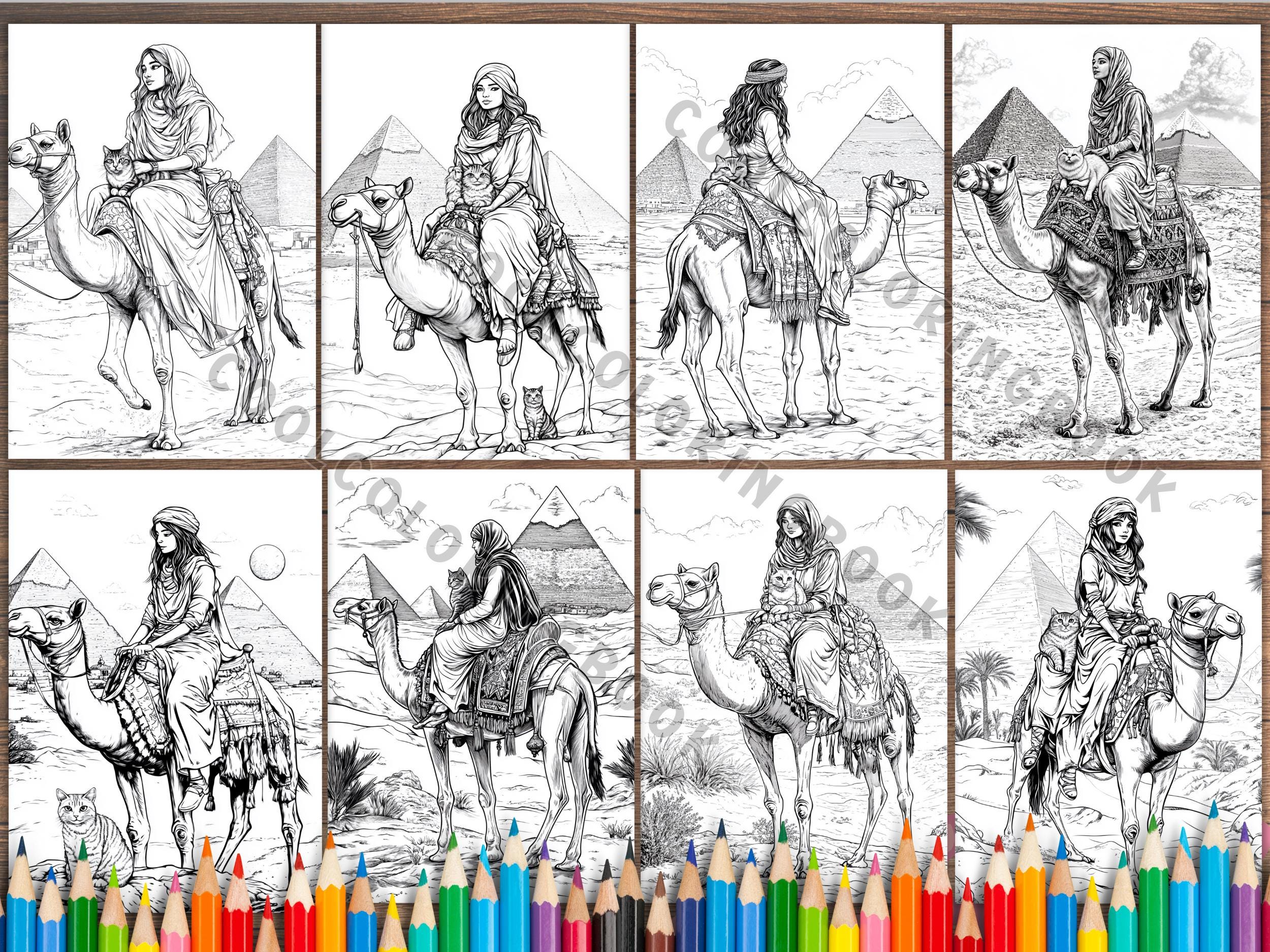 38 Camels in the Desert Coloring Page, Printable Camel Sketch, Desert ...
