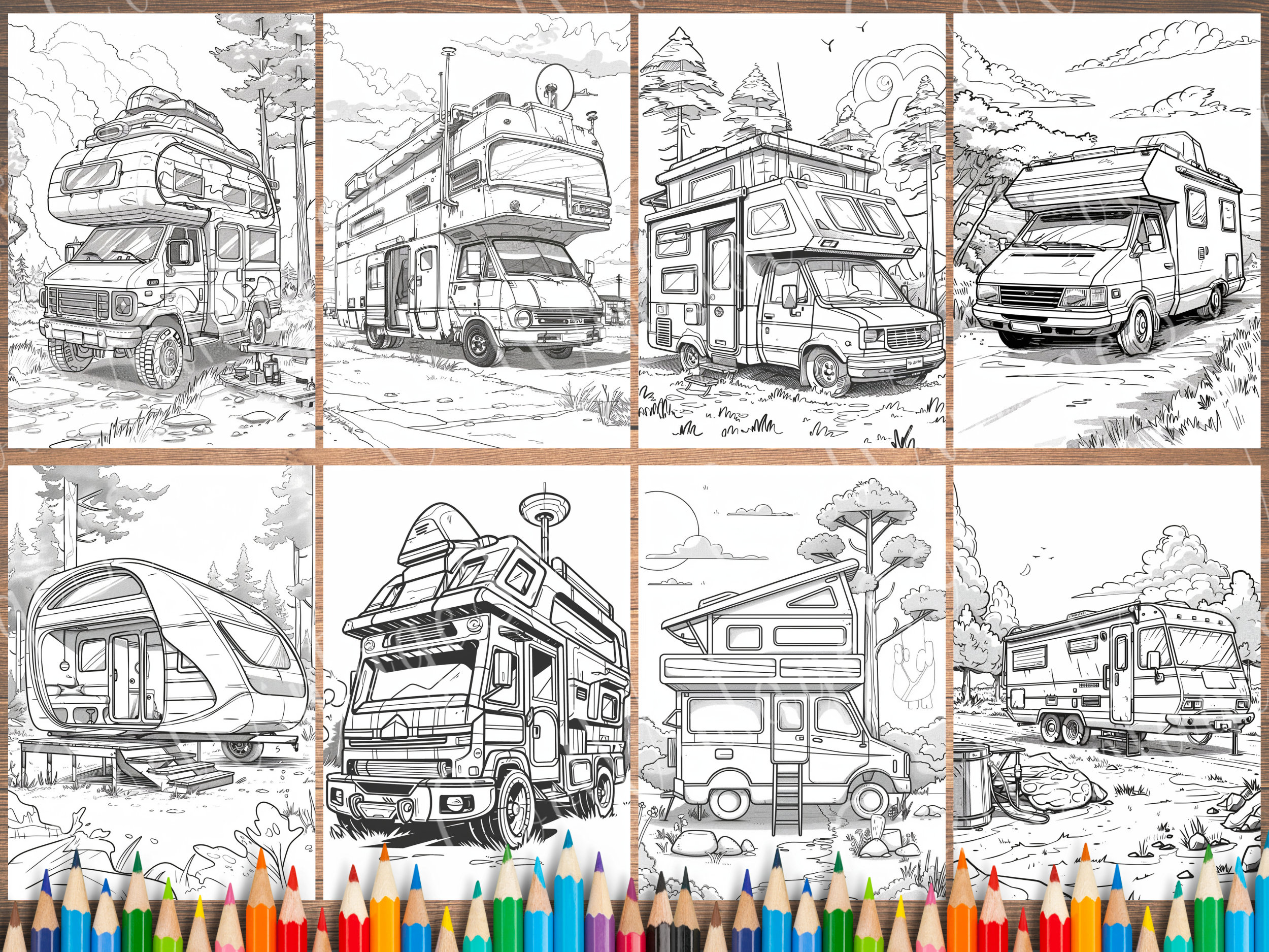35 Caravan House Coloring Pages for Adults and for Kids Grayscale ...