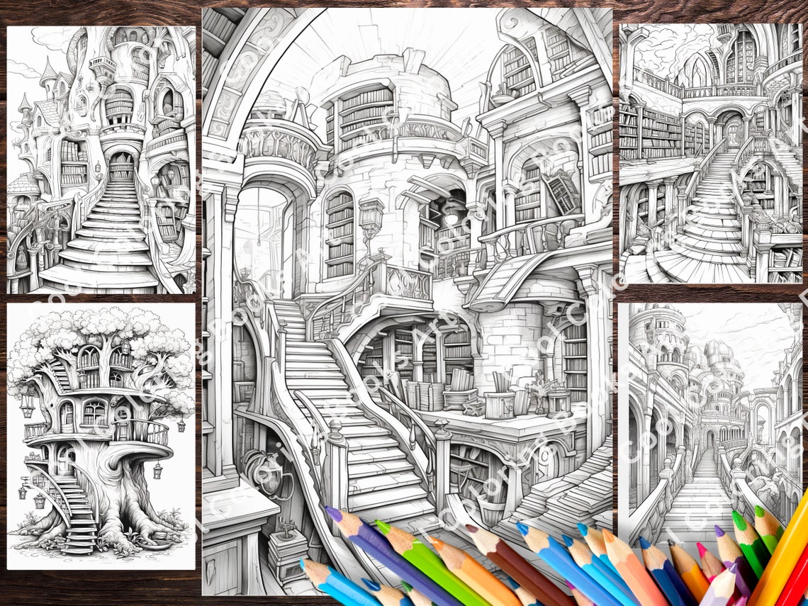31 Fantasy Library Coloring Pages Bundle Enchanted Library - Etsy