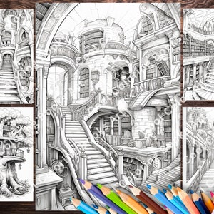 31 Fantasy Library Coloring Pages Bundle , Enchanted Library Coloring ...