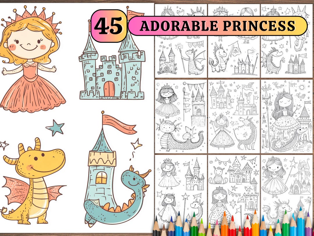 45 Adorable Fairy Tale Cute Princess Coloring Book , Whimsical ...