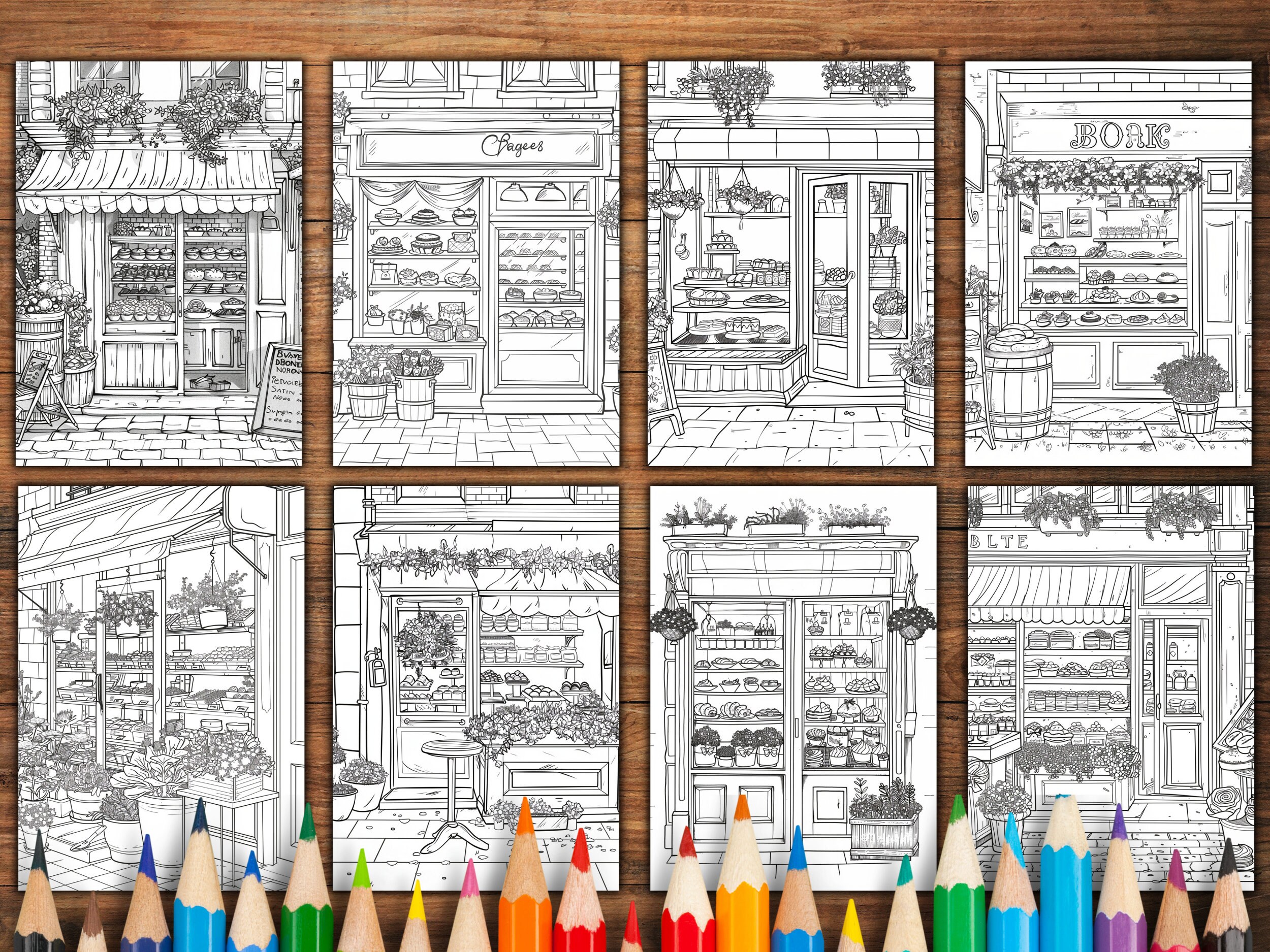 Bakery Shop Coloring Pages: French Patisserie Grayscale Sheets (PDF) - Etsy