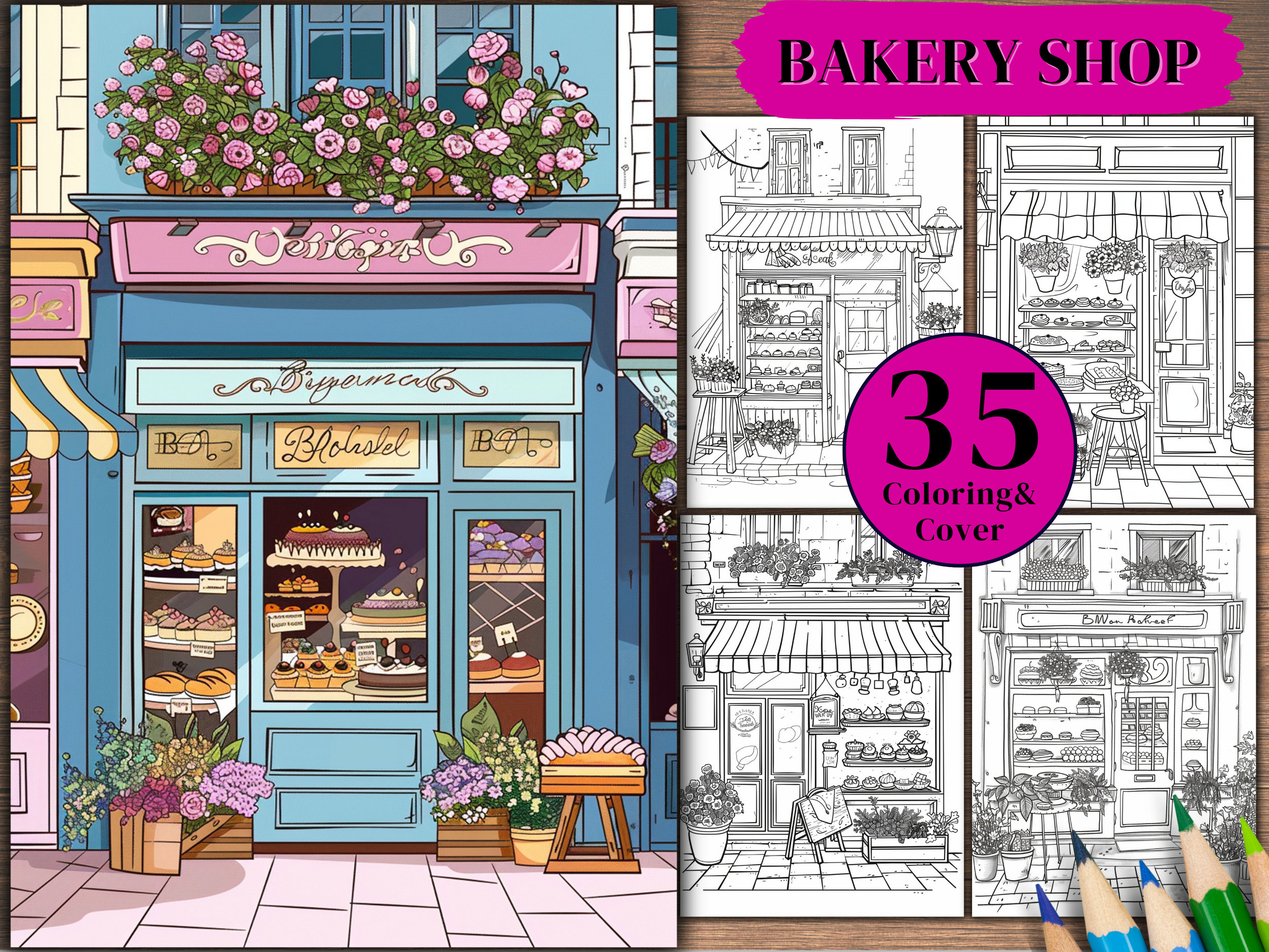 35 Bakery Shop Coloring Pages, French Patisserie Pastry Coloring Books ...