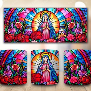 10 Stained Glass Virgin Mary Mug Wrap, 11oz Mug Template, Mug ...