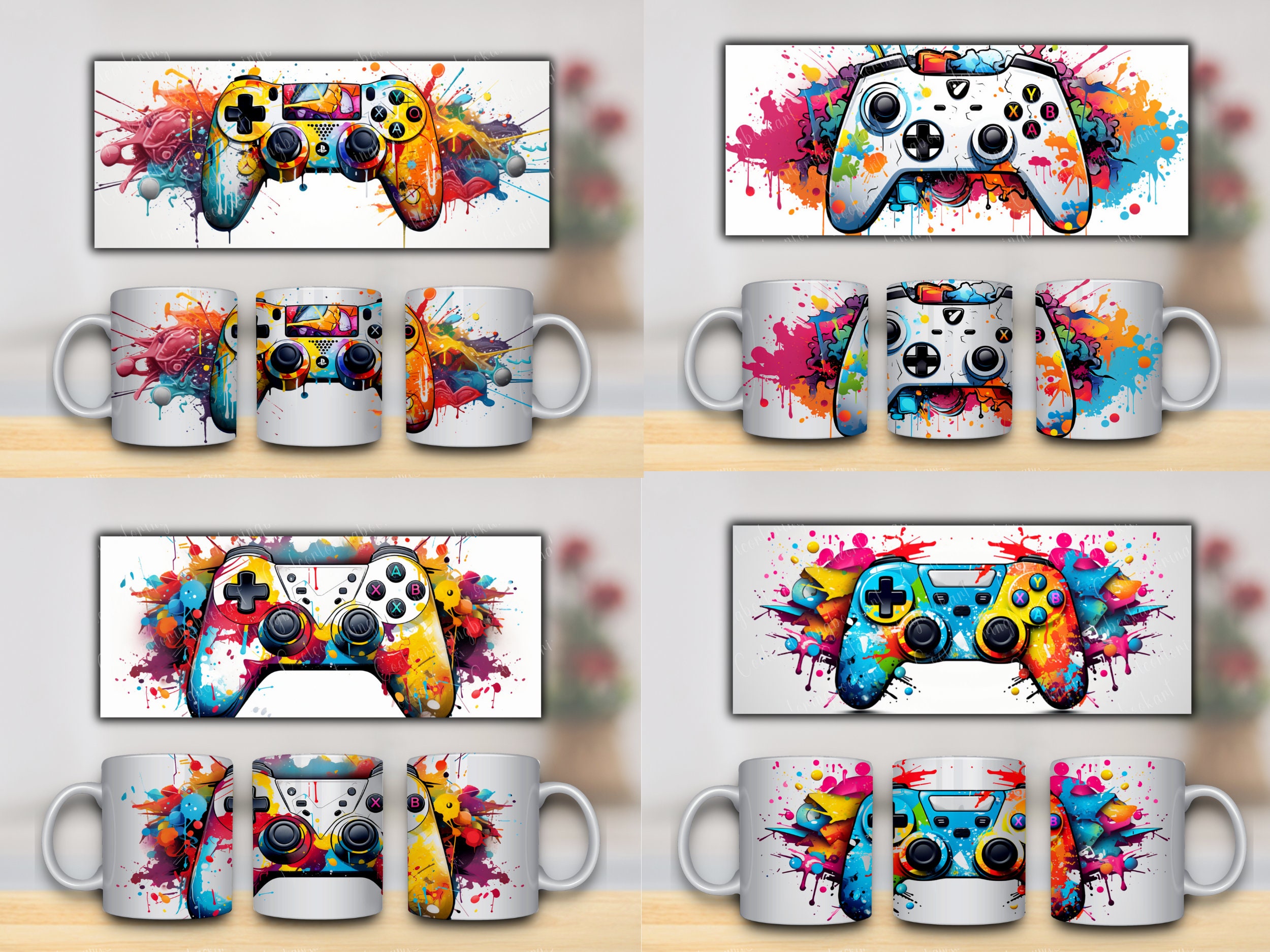 20 PNG 3D Gaming Mug Wrap PNG, Game Controller Sublimation PNG, 11ozz ...