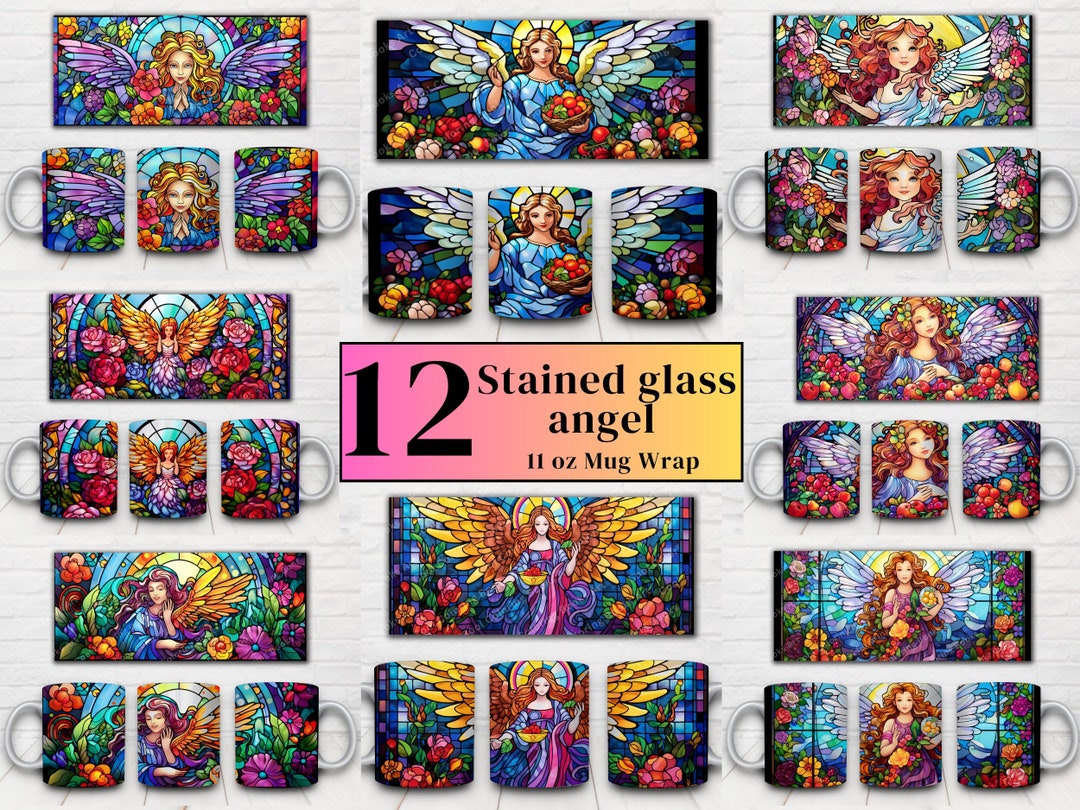 Angel Stained Glass Sublimation Designs: Mug Wrap PNG (digital Download ...